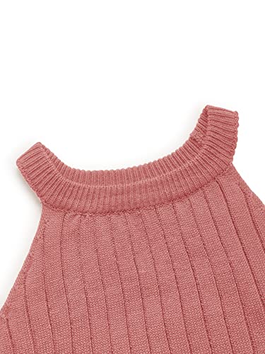 SweatyRocks Women's Knit Crop Top Ribbed Sleeveless Halter Neck Vest Tank Top Watermelon Pink M