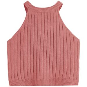 SweatyRocks Women's Knit Crop Top Ribbed Sleeveless Halter Neck Vest Tank Top Watermelon Pink M