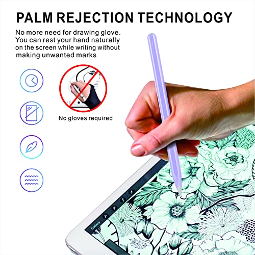 iPad Air Pencil with Palm Rejection, PERMARK Stylus Pen Compatible with (2018-2023) Apple iPad Pro (11/12.9 Inch),iPad Air 3rd/4th/5th Gen,iPad 6/7/8/9th Gen,iPad Mini 5/6th Gen (Purple)