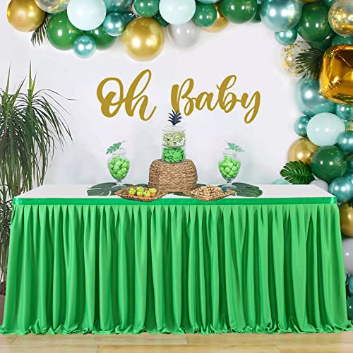 Partisky Green Polyester Table Skirt for Rectangle Tables 6ft, Wrinkle Resistant Pleated Ruffle Table Cloth for Banquet Wedding Trade Baby Shower Display Gift Dining Table