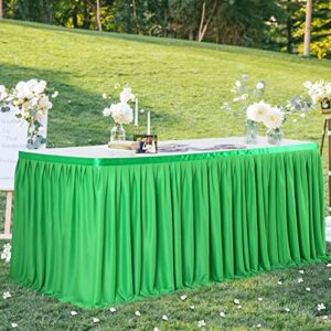 Partisky Green Polyester Table Skirt for Rectangle Tables 6ft, Wrinkle Resistant Pleated Ruffle Table Cloth for Banquet Wedding Trade Baby Shower Display Gift Dining Table