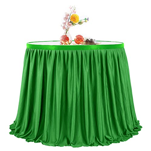 Partisky Green Polyester Table Skirt for Rectangle Tables 6ft, Wrinkle Resistant Pleated Ruffle Table Cloth for Banquet Wedding Trade Baby Shower Display Gift Dining Table