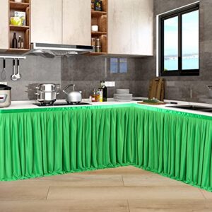 Partisky Green Polyester Table Skirt for Rectangle Tables 6ft, Wrinkle Resistant Pleated Ruffle Table Cloth for Banquet Wedding Trade Baby Shower Display Gift Dining Table