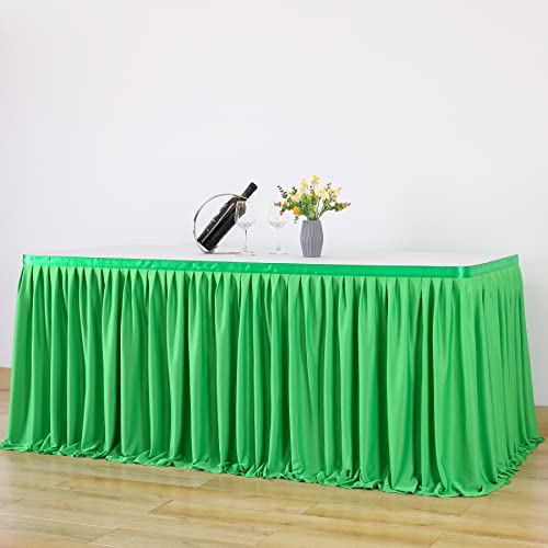 Partisky Green Polyester Table Skirt for Rectangle Tables 6ft, Wrinkle Resistant Pleated Ruffle Table Cloth for Banquet Wedding Trade Baby Shower Display Gift Dining Table