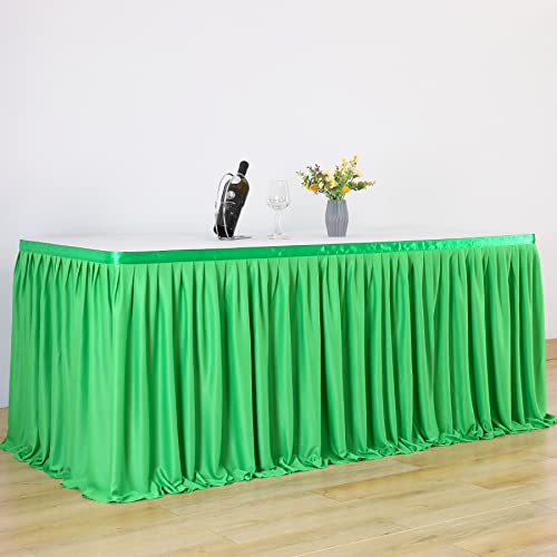 Partisky Green Polyester Table Skirt for Rectangle Tables 6ft, Wrinkle Resistant Pleated Ruffle Table Cloth for Banquet Wedding Trade Baby Shower Display Gift Dining Table