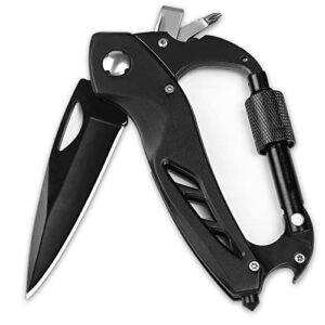 funbro multitool carabiner with pocket knife, edc carabiners keychain with folding knives, bottle opener, window breaker and screwdriver for men, survival gear for outdoor camping hiking