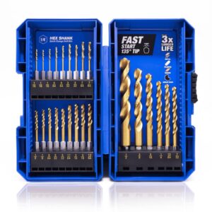 jefe hex 24 pieces hex shank drill bit set for impact driver, hss twist titanium drill bits for metal, hex drive quick change drill bits set ideal for steel, copper, aluminum, zinc alloy, wood and plastics