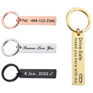 personalized double sided custom keychain, personalized engraving phone number name address anti-lost keychain, custom drive safe car key chain gift for family lover (steel)