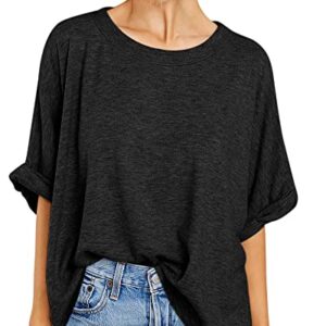 Women Oversized T-Shirt Summer Casual Short Sleeve Loose Tee Tops Black