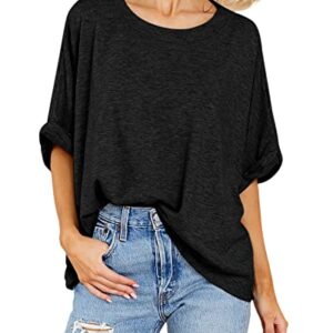 Women Oversized T-Shirt Summer Casual Short Sleeve Loose Tee Tops Black