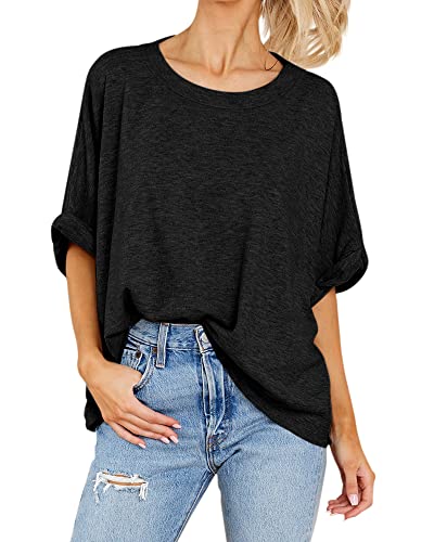 Women Oversized T-Shirt Summer Casual Short Sleeve Loose Tee Tops Black