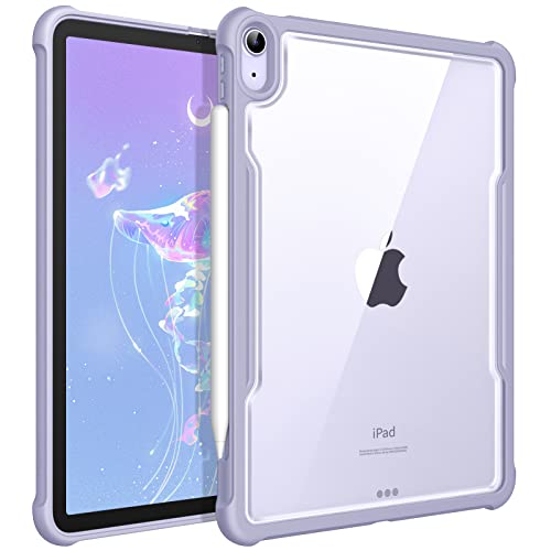 Fintie Hybrid Back Case for iPad Air 5th Generation (2022) / iPad Air 4th Gen (2020) 10.9 Inch - Slim Lightweight Clear Transparent Back Cover with Shockproof Soft TPU Bumper, Lilac Purple