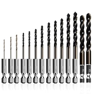 hex shank cobalt metric drill bit set 15 pcs (1.5mm-8mm), quick change high speed steel impact driver hex drill bits for metal, steel, wood, plastic, aluminum alloy