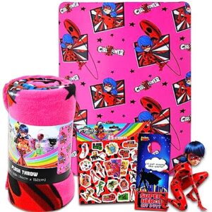 zagtoon miraculous ladybug fleece blanket set - miraculous ladybug fleece throw bundle with stickers and more for kids toddlers children (miraculous ladybug blanket) 45” x 60”, full