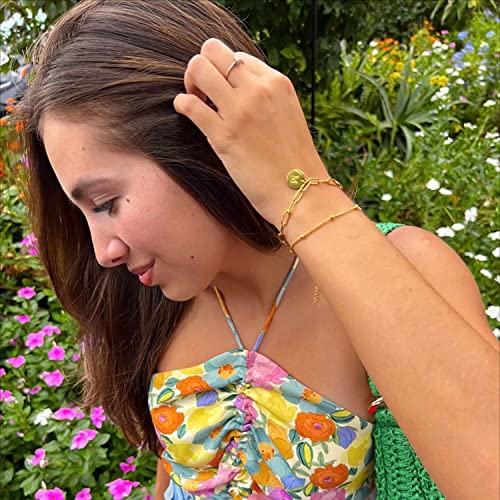 JoycuFF Gold Initial Bracelets for Women Gifts for Teen Girls 18K Gold Plated Layered Alphabet Charm Bracelet Adjustable Papercilp Link Chain Letter A Jewelry for Her