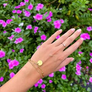 JoycuFF Gold Initial Bracelets for Women Gifts for Teen Girls 18K Gold Plated Layered Alphabet Charm Bracelet Adjustable Papercilp Link Chain Letter A Jewelry for Her