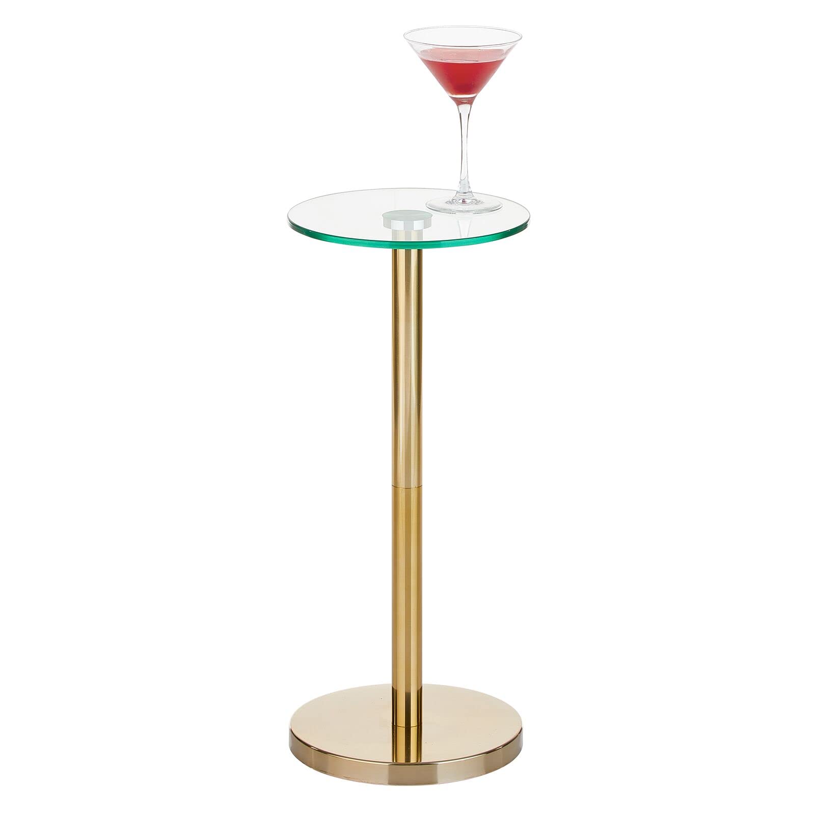 mDesign Glass Top Side/End Drink Table - Small Modern Round Accent Metal Nightstand Furniture for Living Room, Dorm, Home Office, and Bedroom - 9" Round - Clear/Soft Brass