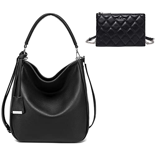 DAVIDJONES Faux Leather Hobo Purse and Wallet set for women Quilted Top Zip Crossbody Bag