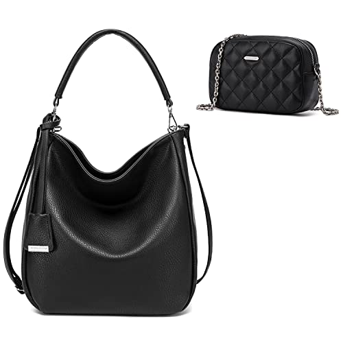 DAVIDJONES Faux Leather Hobo Purse and Wallet set for women Mini Quited Cute Crossbody Bags