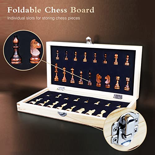 Wooden Chess Set for Adults, Portable Chess Board Folding Magnetic Chess Sets Boards Game for Beginners Travel Chess Piece Set with Portable Storage Board