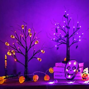 ZHOUDUIDUI Halloween Tree, Black Spooky Tree with 24LED Purple Lights and 10 Bat Ornaments Battery Powered 18IN Lighted Halloween Bonsai Tree for Indoor Tabletop Halloween Party Decoration