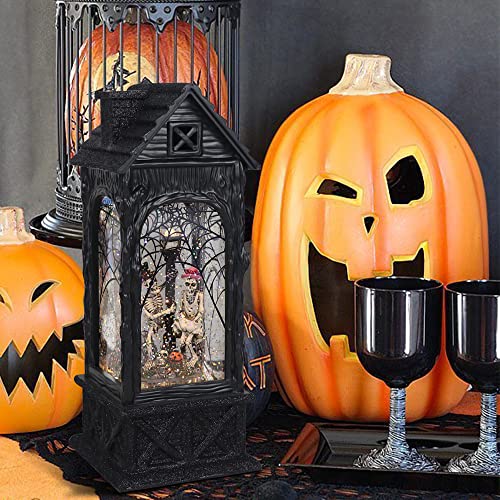 Eldnacele Halloween Ghost Projection Snow Globe Lantern with 6-Hour Timer, Lighted Plug-in & Battery Operated Water Glittering Snowing Globe Lantern for Spooky Fall Halloween Festival Party Decoration