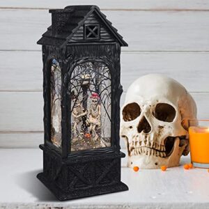 Eldnacele Halloween Ghost Projection Snow Globe Lantern with 6-Hour Timer, Lighted Plug-in & Battery Operated Water Glittering Snowing Globe Lantern for Spooky Fall Halloween Festival Party Decoration