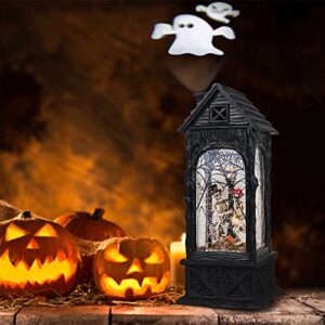 Eldnacele Halloween Ghost Projection Snow Globe Lantern with 6-Hour Timer, Lighted Plug-in & Battery Operated Water Glittering Snowing Globe Lantern for Spooky Fall Halloween Festival Party Decoration