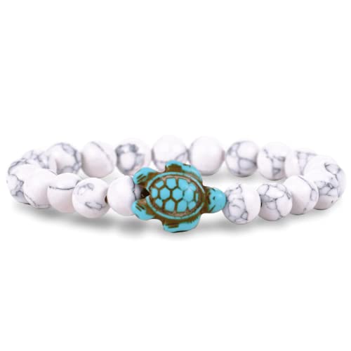 Fahlo Sea Turtle Tracking Bracelet, Elastic, Supports The Sea Turtle Conservancy, one Size fits Most for Men and Women (White Howlite)