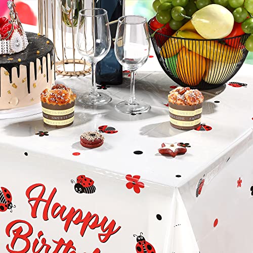 3 Pack Ladybug Birthday Party Tablecloth Little Ladybug Plastic Tablecloth Rectangular Ladybug Tablecloth Waterproof Table Cover Ladybug Theme Party Supplies for Dining Kitchen Decor, 108 x 54 Inch