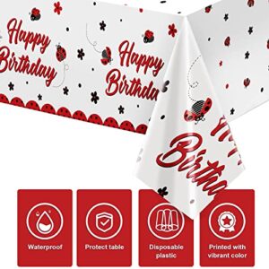 3 Pack Ladybug Birthday Party Tablecloth Little Ladybug Plastic Tablecloth Rectangular Ladybug Tablecloth Waterproof Table Cover Ladybug Theme Party Supplies for Dining Kitchen Decor, 108 x 54 Inch