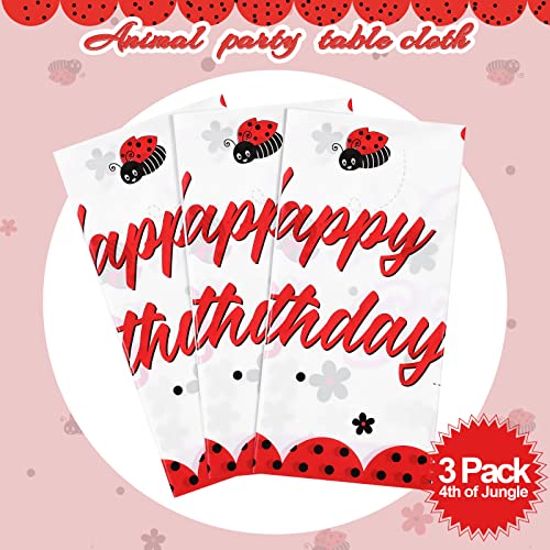 3 Pack Ladybug Birthday Party Tablecloth Little Ladybug Plastic Tablecloth Rectangular Ladybug Tablecloth Waterproof Table Cover Ladybug Theme Party Supplies for Dining Kitchen Decor, 108 x 54 Inch