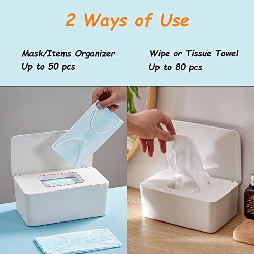 Wipes Dispenser, Wipe Holder for Baby & Adult, Seposeve Refillable Wipe Container, Keeps Wipes Fresh, Far from Dirty Wipes, Easy Open/Close Wipes Pouch Case, White