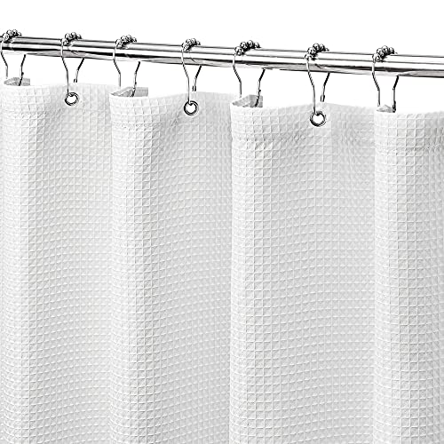 MISS SELECTEX Fabric Matt Waffle Weave Shower Curtains for Bathroom,Luxury Hotel, Waterproof 230 GSM Heavy Duty Classic Durable Fabric Bathroom Curtain Machine Washable(72Wx72H, White)