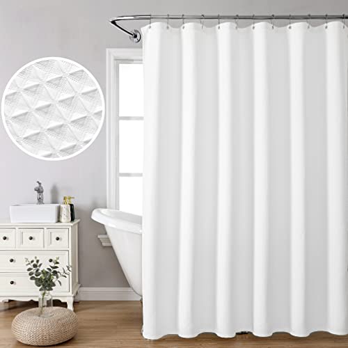 MISS SELECTEX Fabric Matt Waffle Weave Shower Curtains for Bathroom,Luxury Hotel, Waterproof 230 GSM Heavy Duty Classic Durable Fabric Bathroom Curtain Machine Washable(72Wx72H, White)