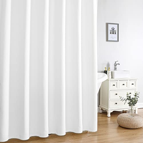 MISS SELECTEX Fabric Matt Waffle Weave Shower Curtains for Bathroom,Luxury Hotel, Waterproof 230 GSM Heavy Duty Classic Durable Fabric Bathroom Curtain Machine Washable(72Wx72H, White)