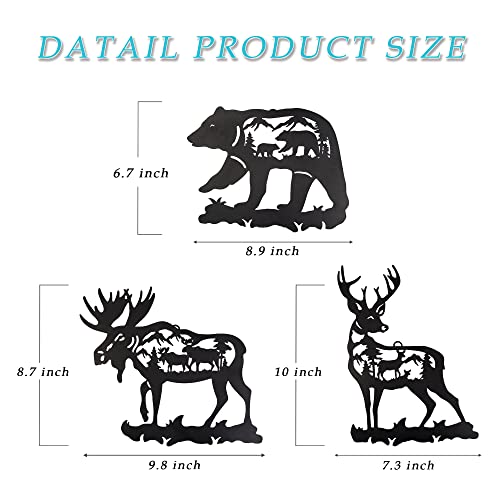 COOZZYHOUR Deer Bear Moose Metal Wall Art Decor, 8.9inch,Set Of 3, Rustic Concise Decoration, Hanging For Living Room Bedroom Bathroom Christmas Indoor Outdoor, Lodge, Hunting, Black