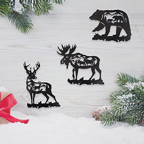 COOZZYHOUR Deer Bear Moose Metal Wall Art Decor, 8.9inch,Set Of 3, Rustic Concise Decoration, Hanging For Living Room Bedroom Bathroom Christmas Indoor Outdoor, Lodge, Hunting, Black