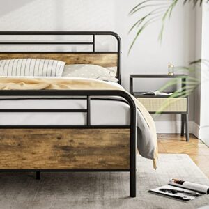 IKIFLY King Size Metal Platform Bed Frame with Wood Headboard Footboard, Heavy Duty Steel Slats, 12" Under Bed Storage, Mattress Foundation, No Box Spring Needed - King/Rustic Brown