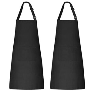 black apron for women 2 packs with pockets adjustable bib aprons for chef, men, unisex, servers, water oil stain resistant, for cooking kitchen restaurant - (black)