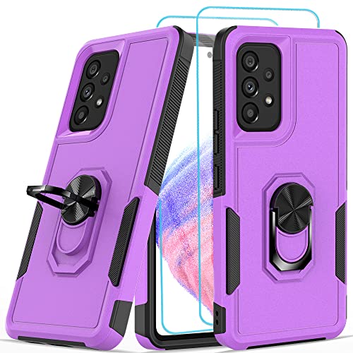 Flowhale Samsung Galaxy A53 5G Case Samsung A53 5G Case with 2 PCS Tempered Screen Protector Galaxy A53 5G Case with 360° Ring Holder Kickstand Full Body Protective Phone Cover for A53 (Purple)