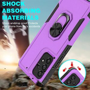 Flowhale Samsung Galaxy A53 5G Case Samsung A53 5G Case with 2 PCS Tempered Screen Protector Galaxy A53 5G Case with 360° Ring Holder Kickstand Full Body Protective Phone Cover for A53 (Purple)