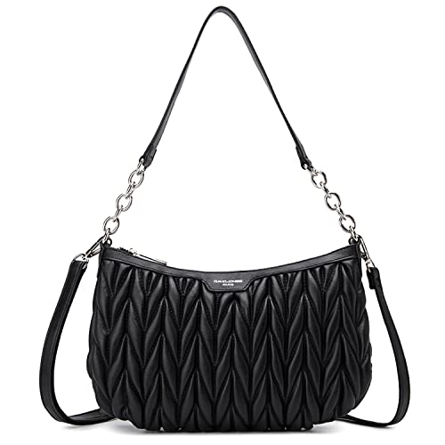 DAVIDJONES Women's Chevron Quilted Shoulder Bag,Faux Leather Small Crossbody Satchel Bags for Women with Chain Purse Strap