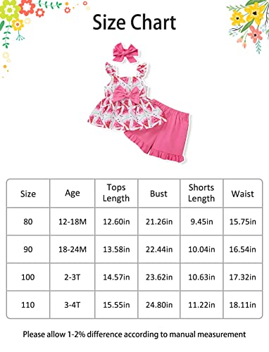 Kiluex Toddler Baby Girl Summer Clothes Ruffle Floral Tops + Solid Shorts with Headband 3PCS Outfits Set for Girls (B-Pink, 12-18 Months)