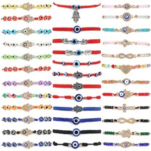 ilgant 36pcs evil eye bracelets pack mexican adjustable mal de ojo blue red black string knot bracelet set hamsa protection beaded jewelry for women teen girls