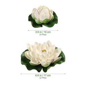 NOLITOY Floating Pool Lights 6pcs Water Plants for Ponds Artificial Floating Lotus, Pond Plants Simulation Flower Pond Fish Tank Decor Ornaments, Live Pond Fish White Ivy Plant Live Lilly Pads