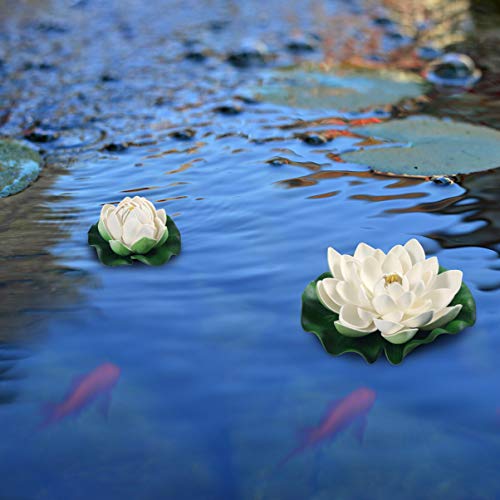 NOLITOY Floating Pool Lights 6pcs Water Plants for Ponds Artificial Floating Lotus, Pond Plants Simulation Flower Pond Fish Tank Decor Ornaments, Live Pond Fish White Ivy Plant Live Lilly Pads