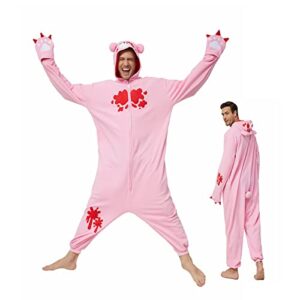 kigrucme unisex adult cartoon onesie pajamasr one piece pink bear animal costume halloween cosplay homewear anime costume(pink,l)