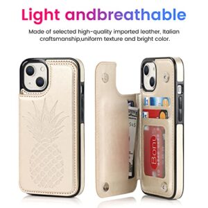 ACXLIFE iPhone 13 Case 13 Wallet Card Holder Case,Protective Cover with Credit Slot Holder and Slim Leather Case for iPhone 13 6.1Inch (p_Gold)