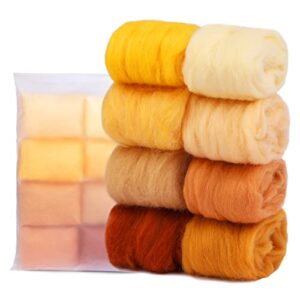 wonvoc 2.82oz needle felting wool, 80 g nature wool roving yarn, needle felting wool bulk, hand spinning wool roving wool yarn for diy craft materials and felting wool craftsmen, 10g/color (autumn)